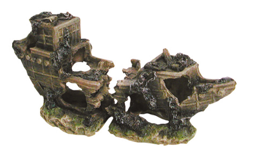 Aqua One Two-Part XL Sunken Shipwreck Aquarium Ornament – Complete Koi
